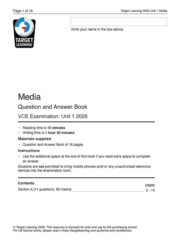 2026 Media Unit 1 Examination - Target Learning